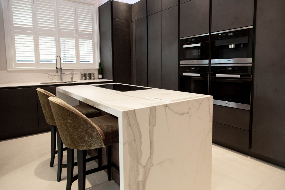 Concrete & Wood Veneer Leicht Kitchen in West London - Contemporary ...