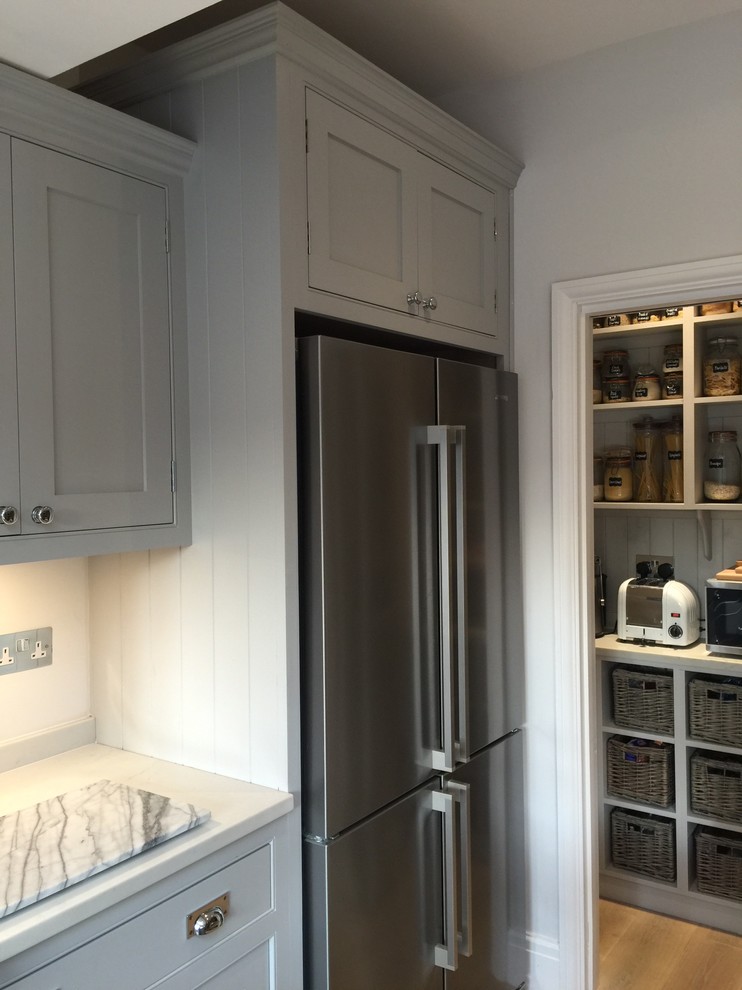 Timeless grey kitchen with open plan island - Traditional - Kitchen ...