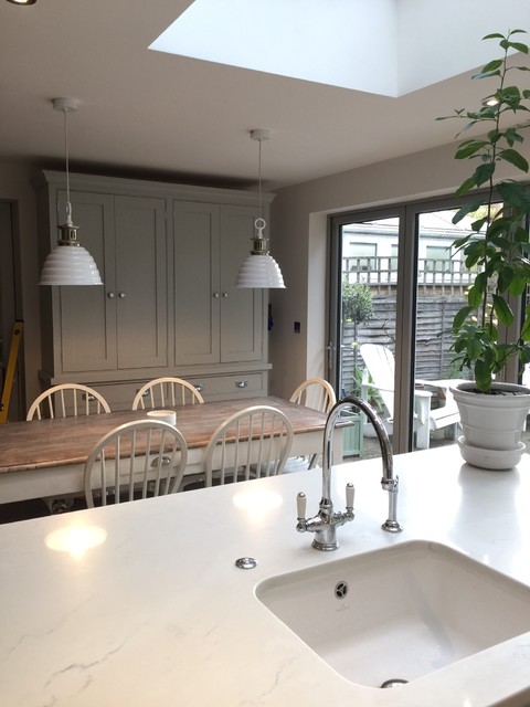 Timeless grey kitchen with open plan island - Traditional - Kitchen ...