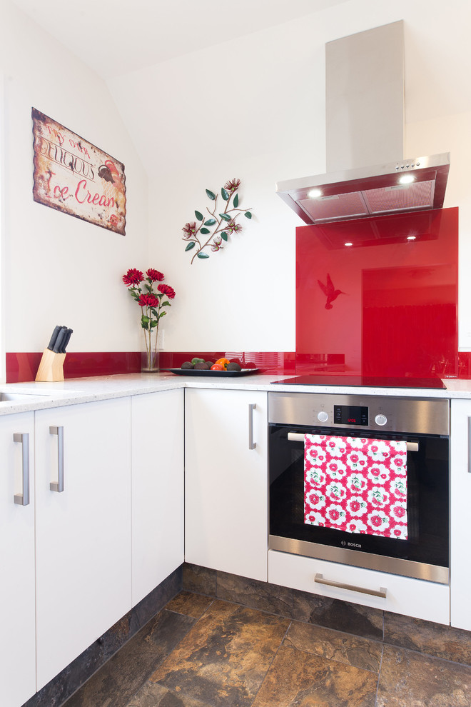 Touchtex White Kitchen with Red Splashback - Eclectic - Kitchen ...