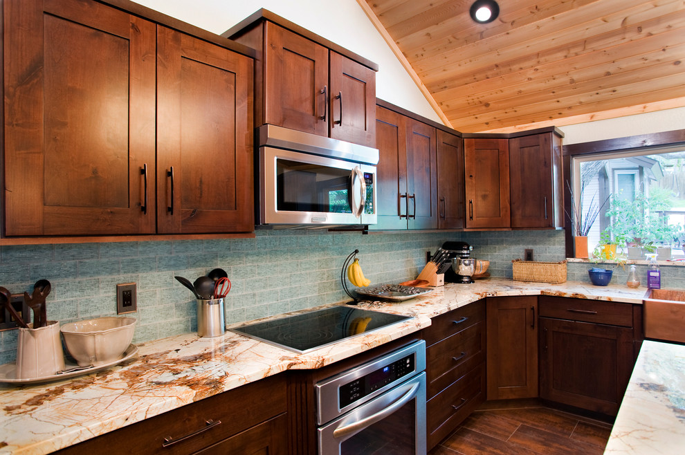 Traditional Alder Kitchen with Custom Shelves and Island - Traditional ...