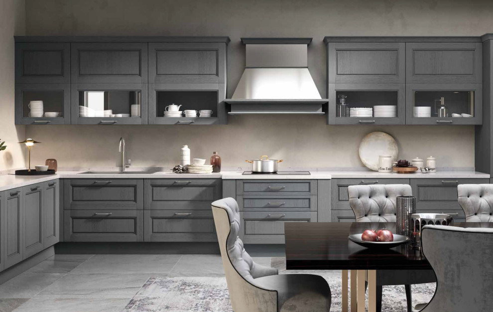 Traditional dark grey kitchen with bi fold doors - Traditional ...