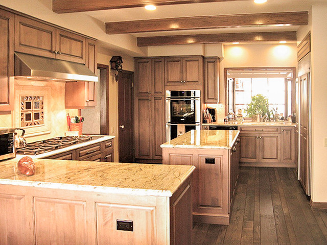 Traditional Kitchen with Wood Cabinets and Beam Ceiling Westlake ...