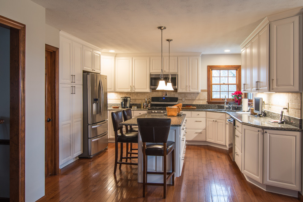 Traditional raised panel kitchen with granite countertops and bathroom ...