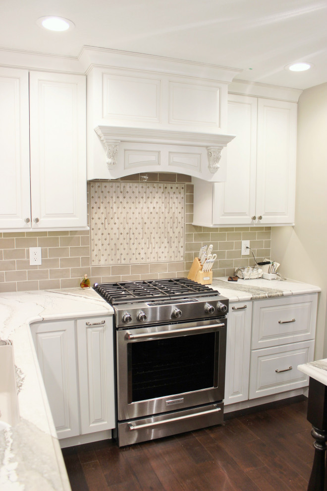 Traditional Two Tone Kitchen With Furniture Island - Traditional ...