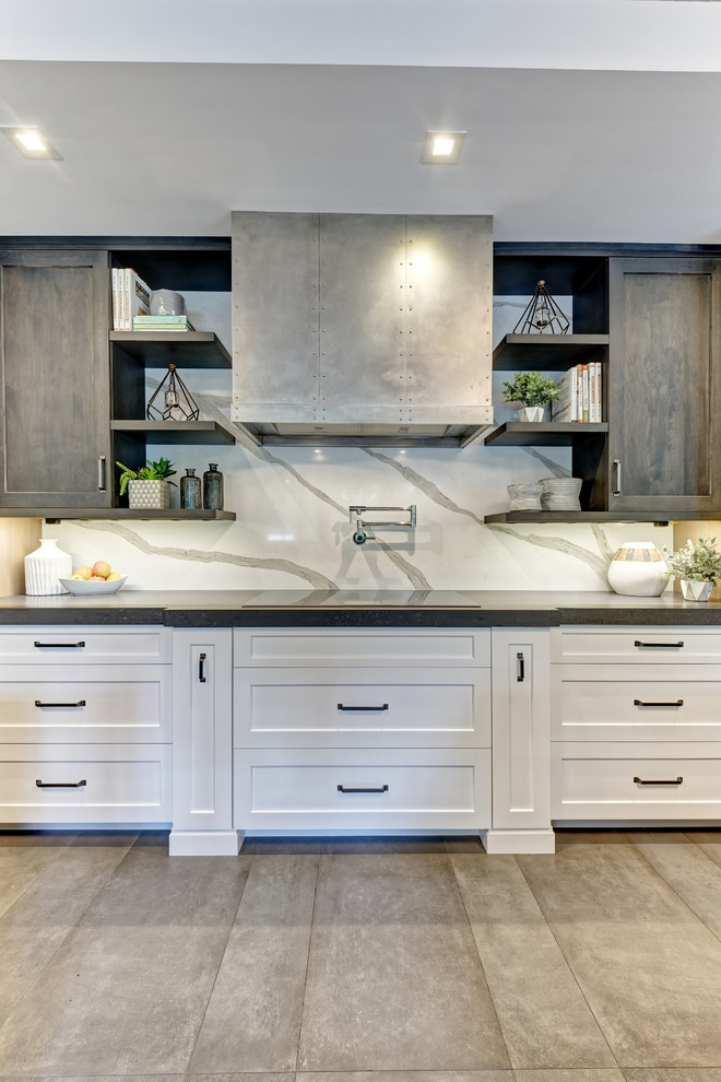 Transitional Kitchen with an Industrial Edge and Double Islands ...