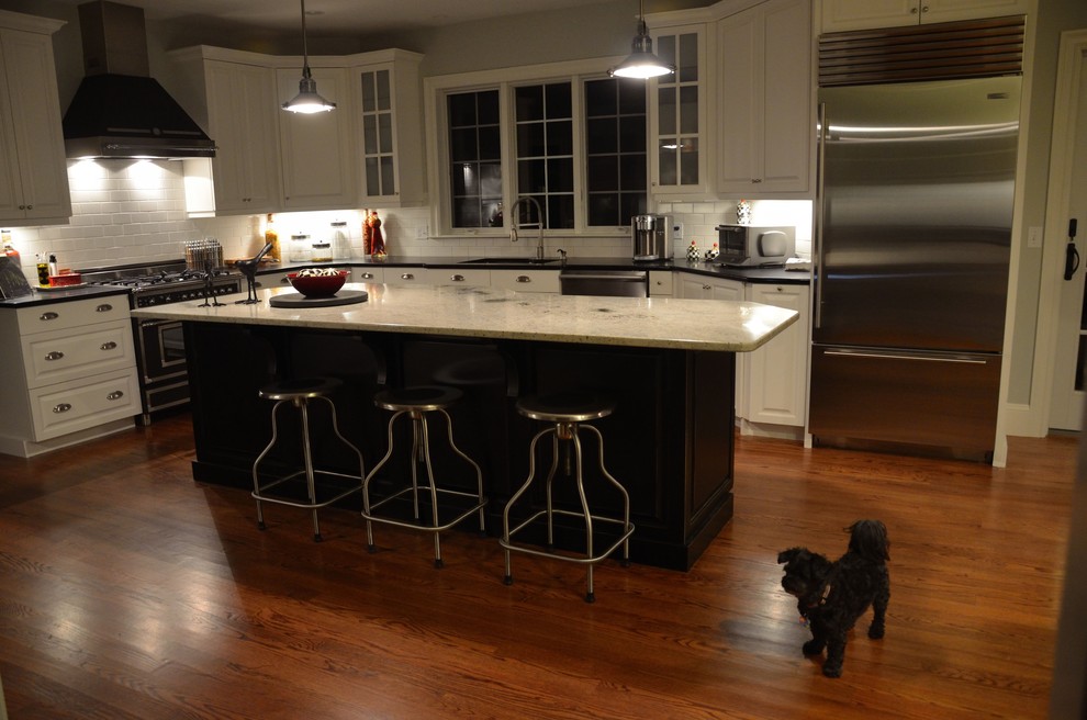 transitional kitchen with Sub-Zero refrigerator, Miele dishwasher Wolfe ...