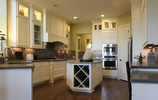 Transitional kitchen with white combination frame cabinet doors ...