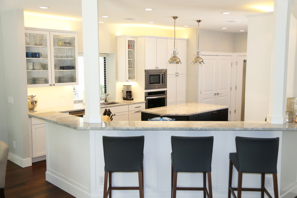 Transitional Kitchen with White Shaker Doors and Modern Accents ...