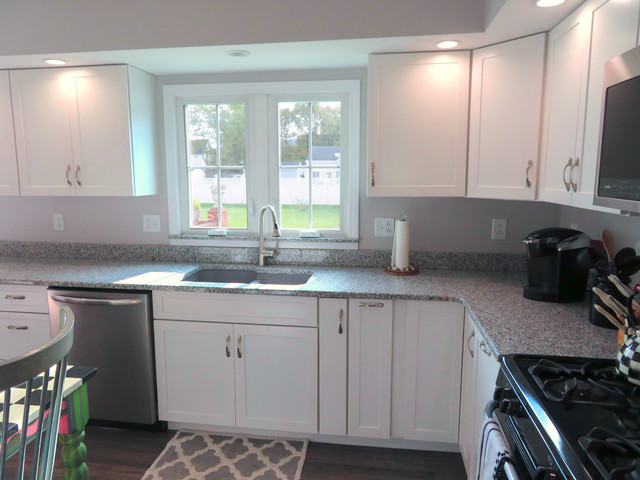 Transitional kitchen with white shaker-style cabinets - Transitional ...