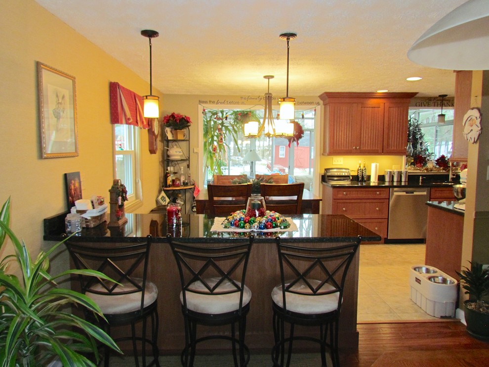 Transitional Peru Kitchen Remodel with Uba Tuba countertop ...