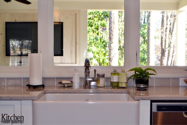 Transitional White Kitchen With Large Island and Farm Sink ...