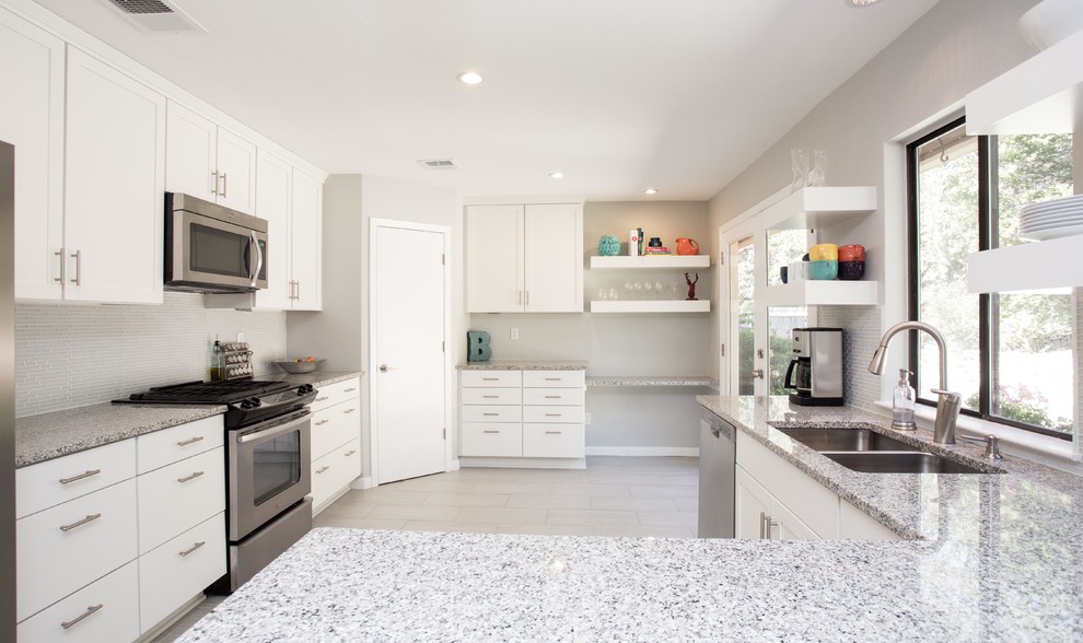 Transitional White Shaker Kitchen with Lowered Workspace - Transitional ...