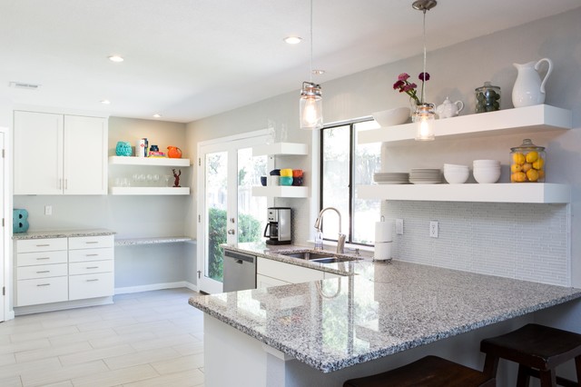 Transitional White Shaker Kitchen with Lowered Workspace - Transitional ...
