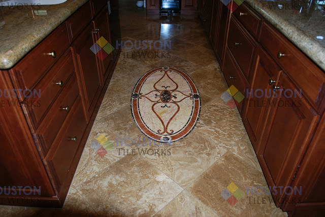 Travertine Romano Classico and 2 Oval Marble Medallions - Traditional ...