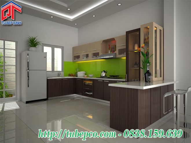 Tủ bếp MFC vân gỗ màu sắc hài hoà, dịu nhẹ cho không gian bếp TBX046 ...
