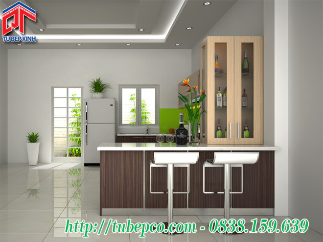 Tủ bếp MFC vân gỗ màu sắc hài hoà, dịu nhẹ cho không gian bếp TBX46 ...