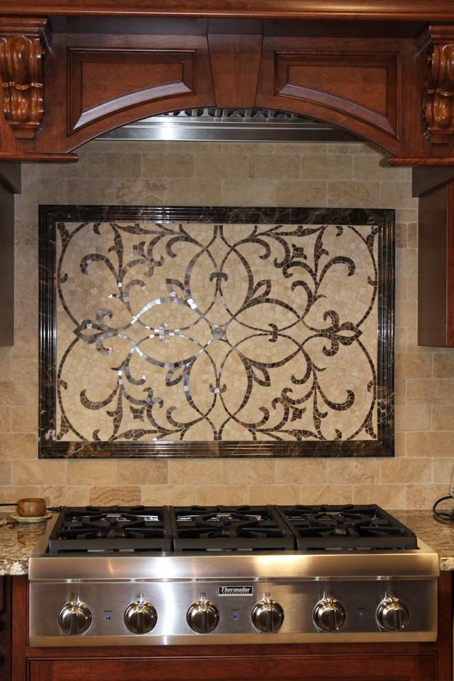 Tumbled Stone Backsplash with Custom Accent in Lancaster, PA. - Kitchen ...