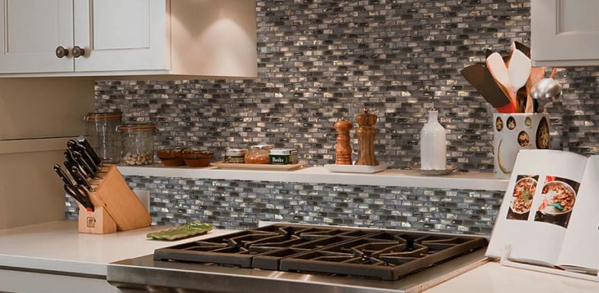 Two-Tier Backsplash with Glass & Shell Mosaics - Midcentury - Kitchen ...