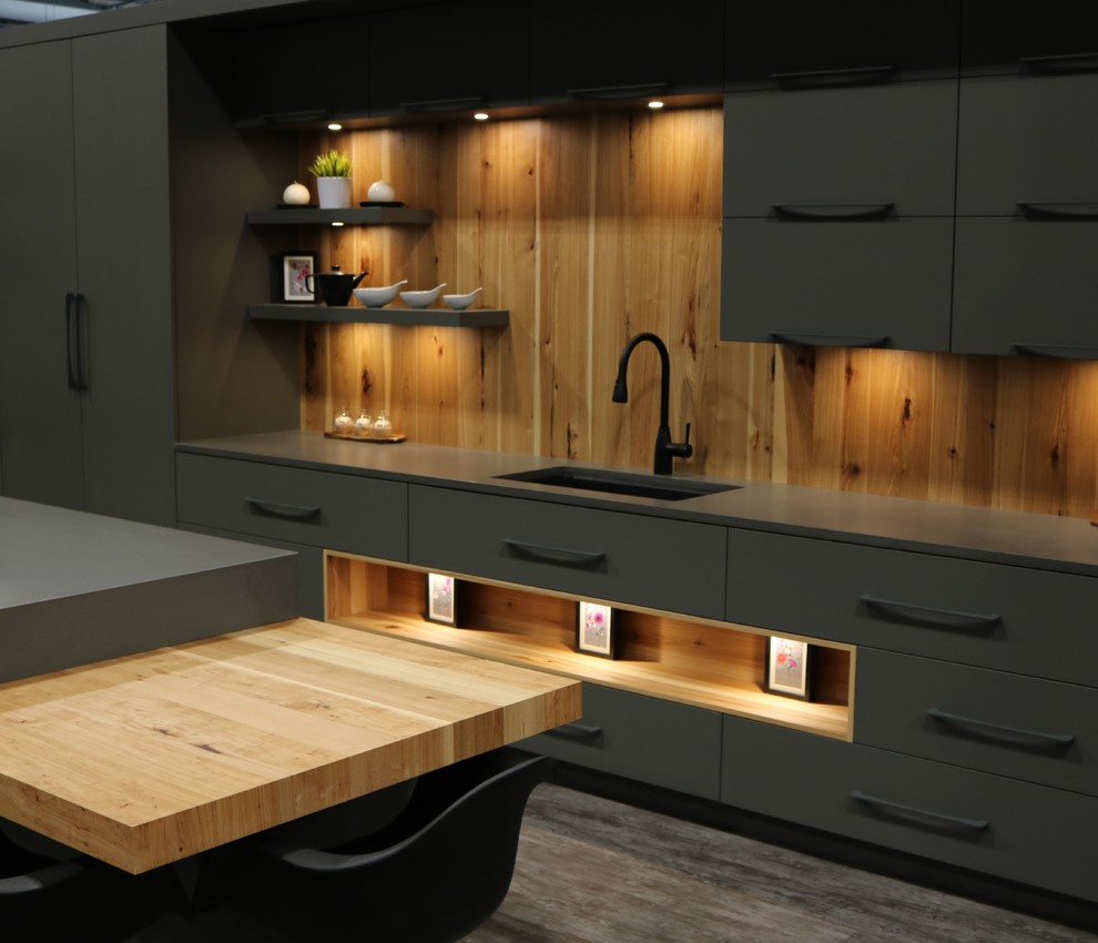 Ultra Matte Grey Lacquered Cabinets with Hickory Accents - Modern ...