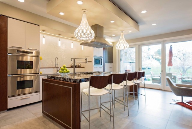 Verde Marinace granite Island countertop,. Perimeter- Caesarstone ...