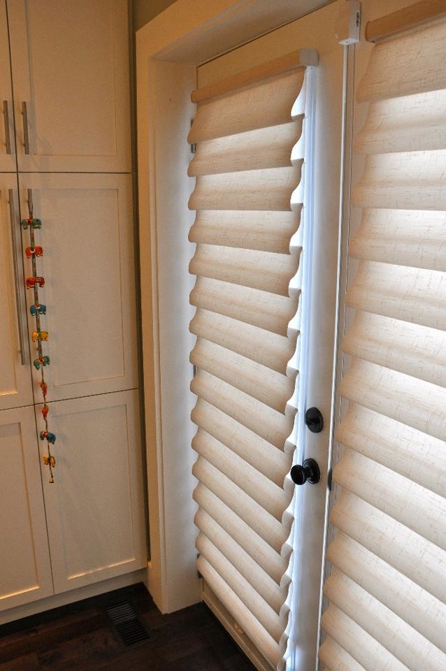 Waterfall roman shade on doors - Transitional - Kitchen - Toronto - by ...