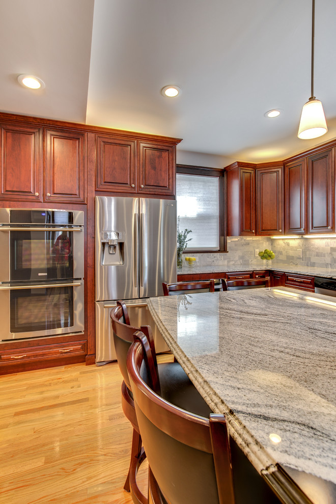 Viscont White granite countertops with Cherry cabinets - Contemporary ...