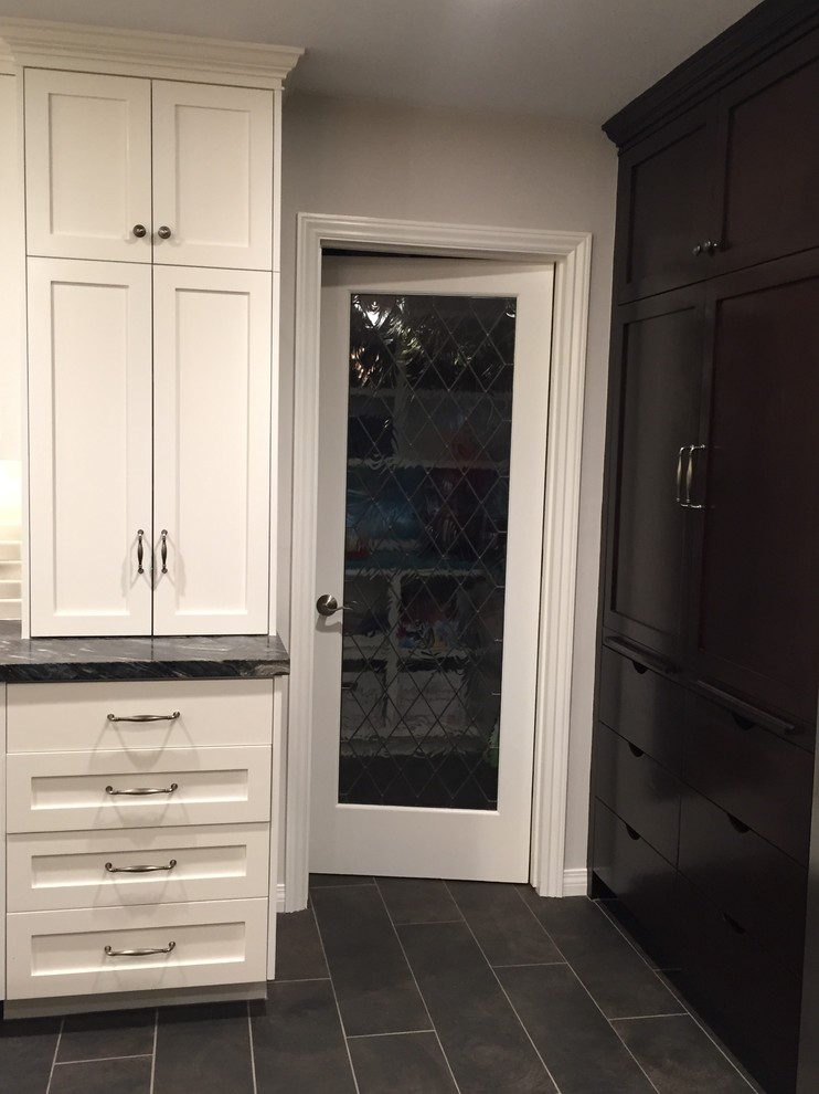 Walk-in Pantry with leaded glass doors - Transitional - Kitchen - Los ...