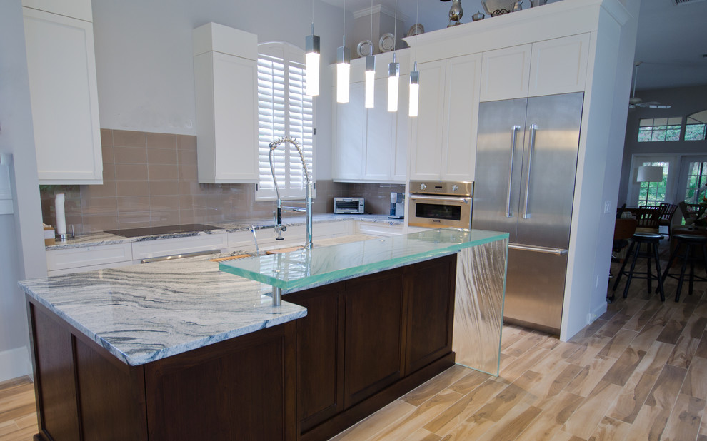 Waterfall Edge Glass Countertop High Bar - Contemporary - Kitchen ...