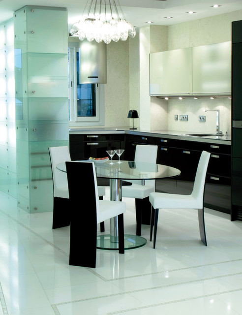 Waterfront apartment with a terrace featuring a rear-lit glass paneling ...