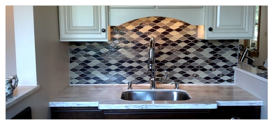 Wave Shaped Stone & Glass Tile Kitchen Backsplash - Contemporary ...