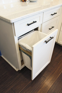 Waypoint Painted Linen Cabinets with Zodiaq Blue Carrara Quartz ...