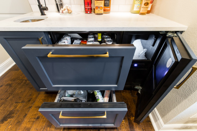 Wet Bar Blue Cabinets with pull out refrigerator storage Kitchen Dallas by The Renowned Group Houzz UK