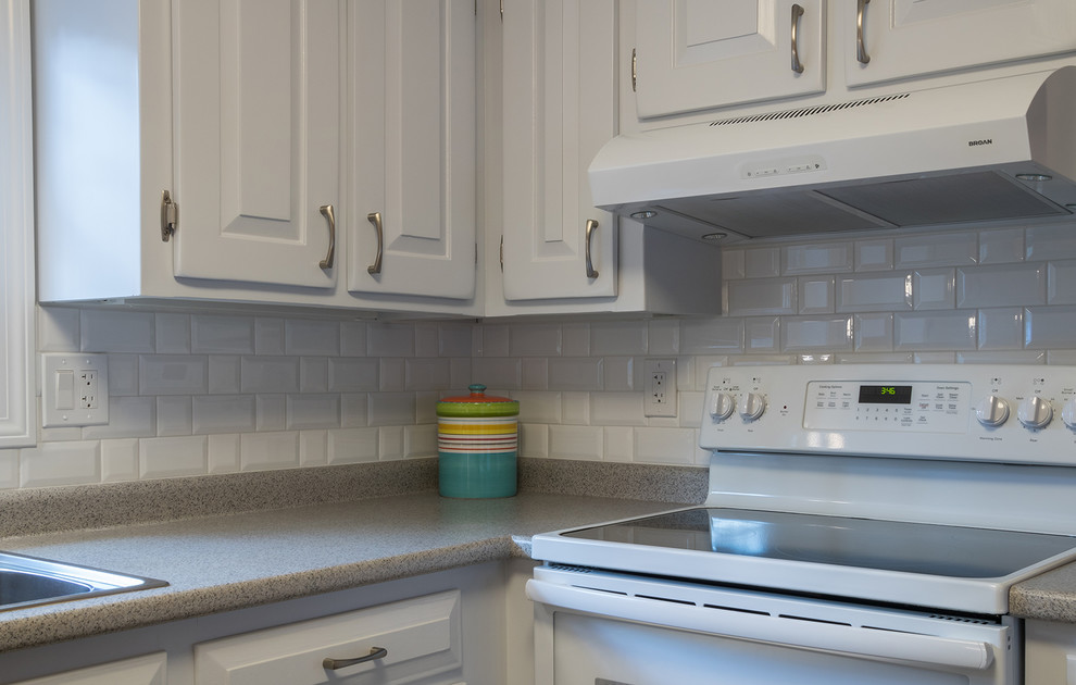 White Bevelled Subway Tile Backsplash - Transitional - Kitchen - Boston ...