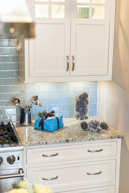 White Cabinets and Blue Subway Tile - Traditional - Kitchen - New York ...
