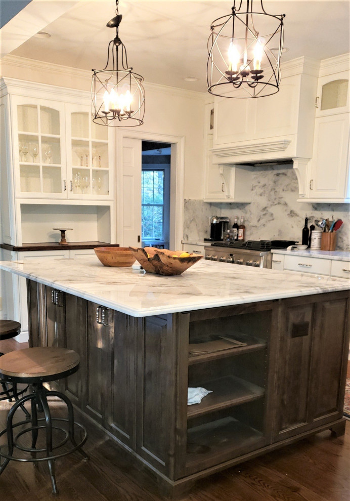 White Cabinets / Dark Stained Island / Shadow Storm Granite - Kitchen ...