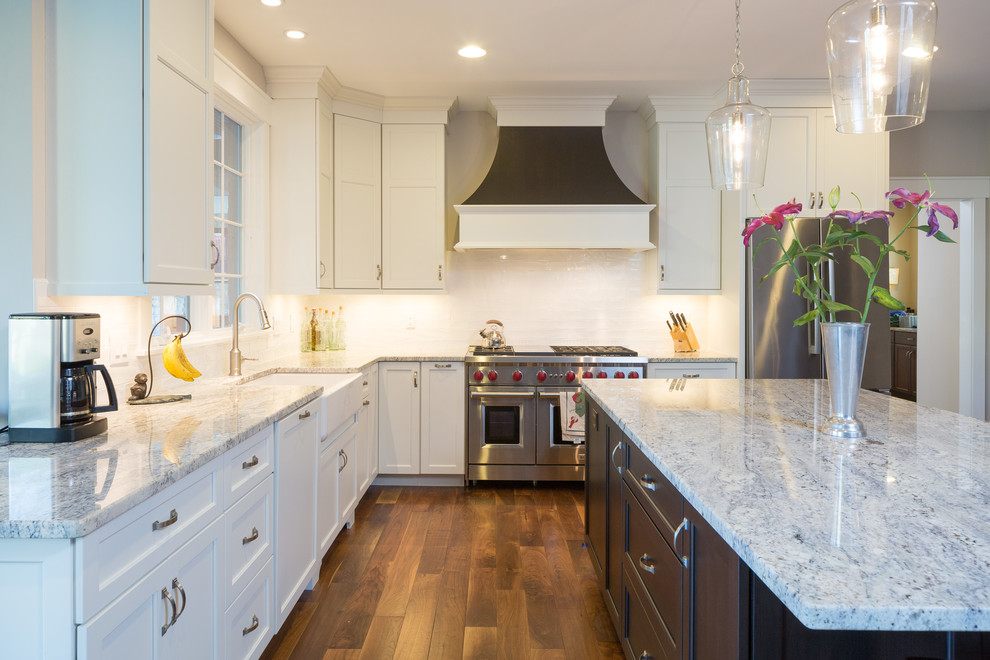 White Full Overlay Kitchen with Alder Briarwood Island - Modern ...