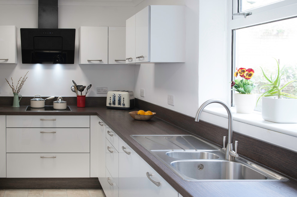 White high gloss compact kitchen - Modern - Kitchen - Other - by Kettle ...