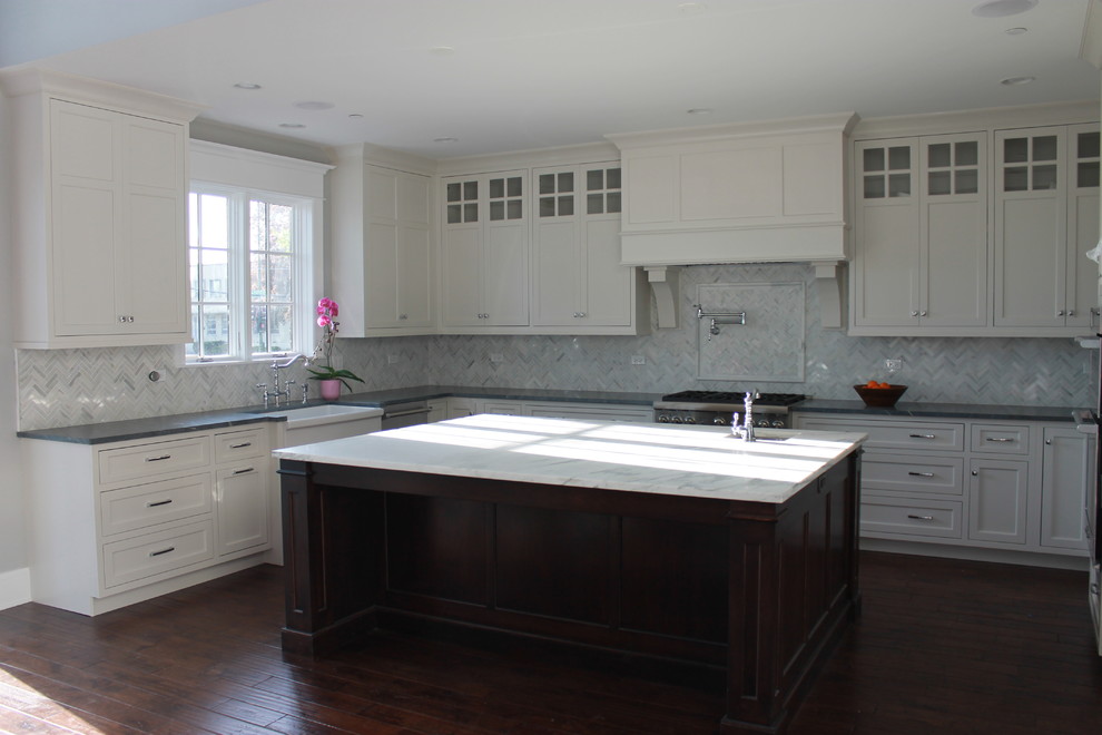 White Inset Cabinets with Glass - Traditional - Kitchen - Indianapolis ...