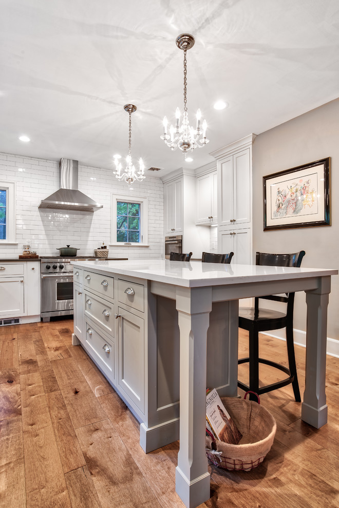 White Inset Kitchen with Large Island - Farmhouse - Kitchen - New York ...