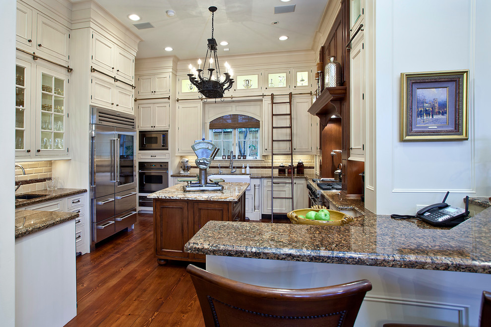 White Inset Kitchen with Library Ladder - Traditional - Kitchen ...