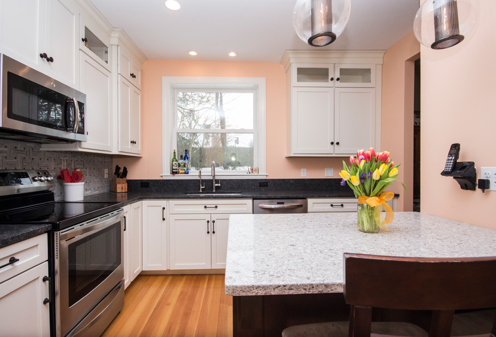 White Kitchen Cabinet and Maple Island Remodel - Traditional - Kitchen ...