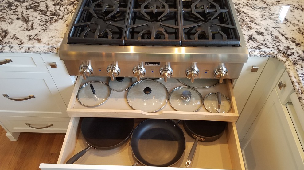 White Kitchen Cabinets with Orion White Granite and Thermador SubZero ...
