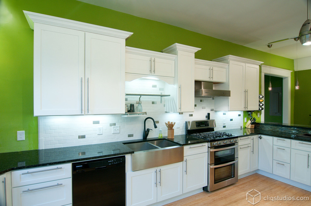 White Kitchen in a 1918 Cottage Style Farmhouse - Contemporary ...