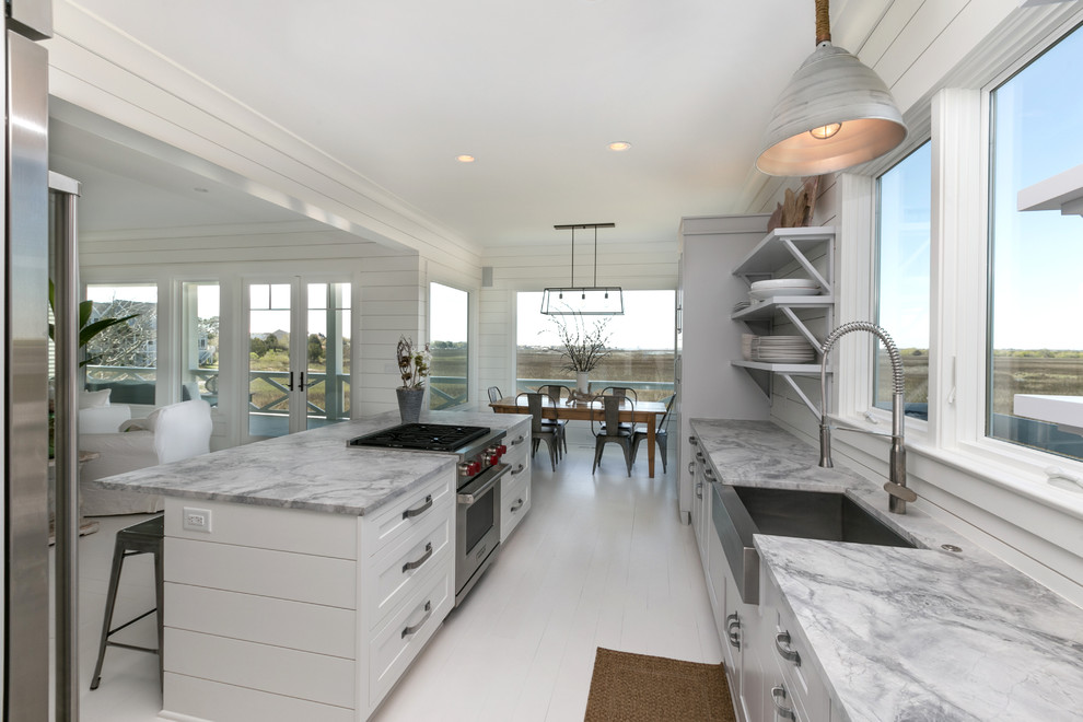 White Kitchen in Beach Home - White Walls - Kitchen With Open Shelving ...
