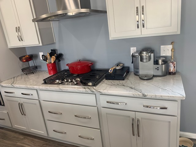 White Kitchen in "Infinity White" Quartzite Countertops - Transitional ...