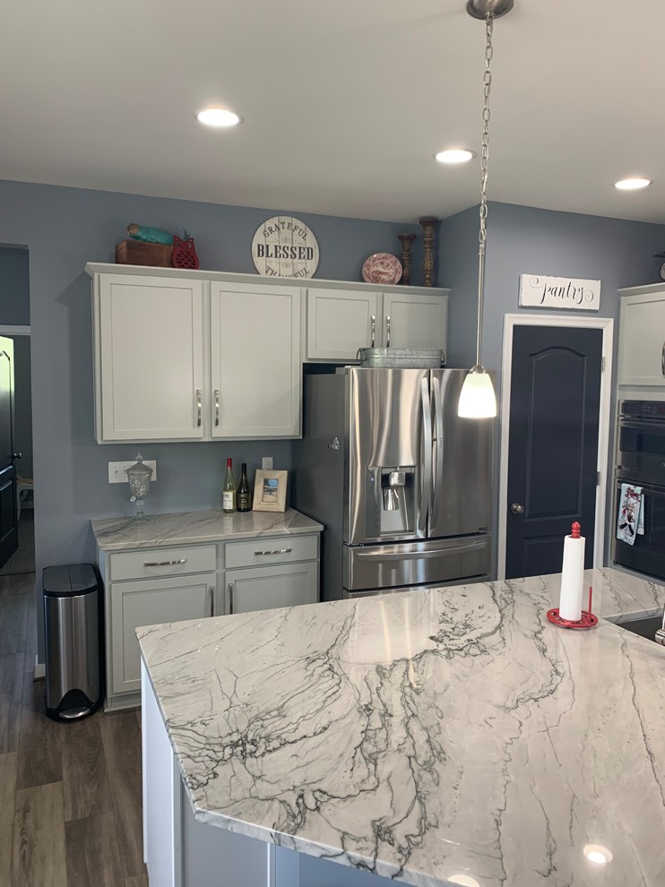 White Kitchen in "Infinity White" Quartzite Countertops - Transitional ...