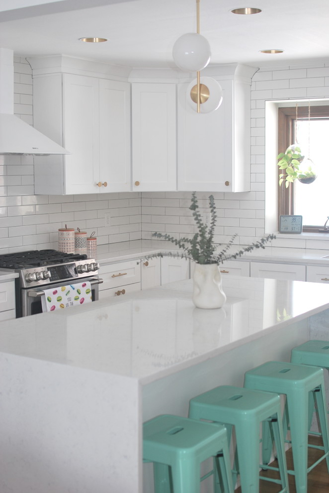 White Kitchen + Waterfall island - Midcentury - Kitchen - Detroit - by ...
