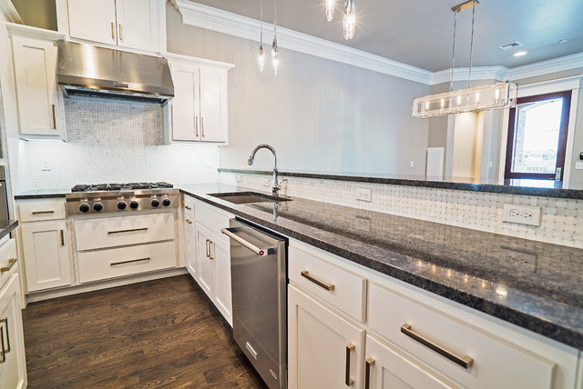 White Kitchen with Dark Granite Counters - Contemporary - Kitchen ...