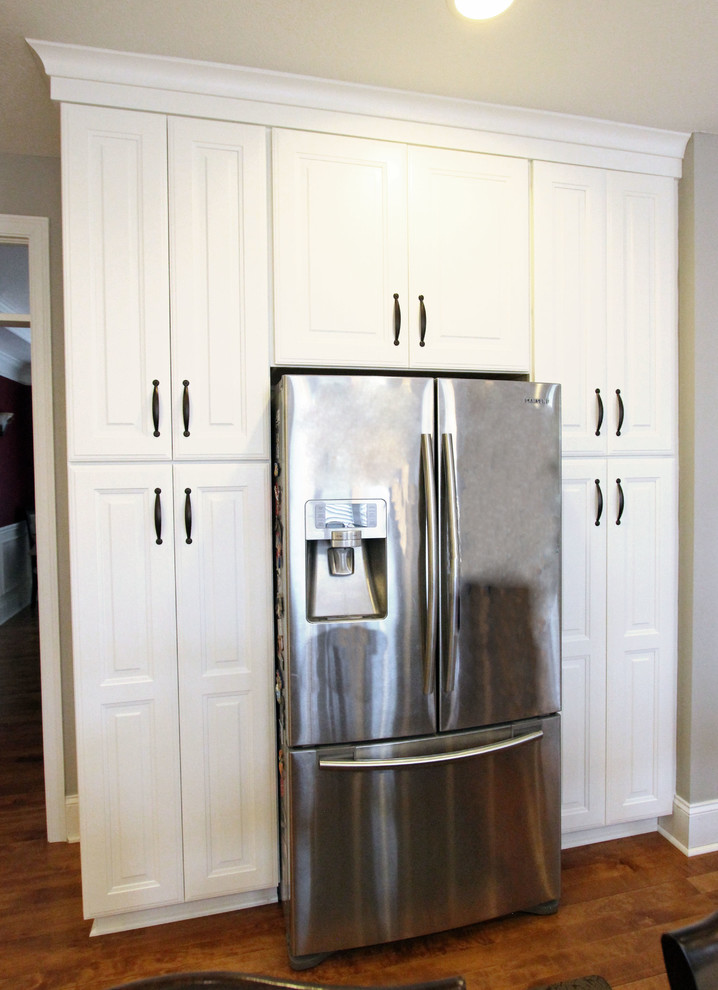 White Kitchen with Espresso Island and Eternia Caringdale Quartz ...